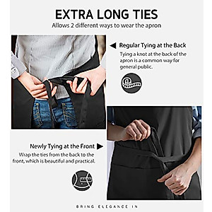 Syntus 4 Pack Adjustable Bib Apron Thicker Version Waterdrop Resistant with 2 Pockets Cooking Kitchen Aprons for Women Men Chef, Black