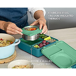 OmieBox Deluxe Bundle Set - Insulated Bento Lunch Box With Thermos PLUS Reusable Fork and Spoon with Case - (Meadow)