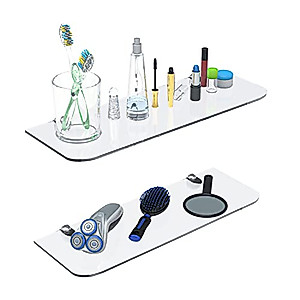 Jusalpha 2 Pack of Acrylic Glass Wall Mounted Floating Shelves with Metal Adjustable Shelf Bracket Wall Mount, 03 (17'' x 6'')