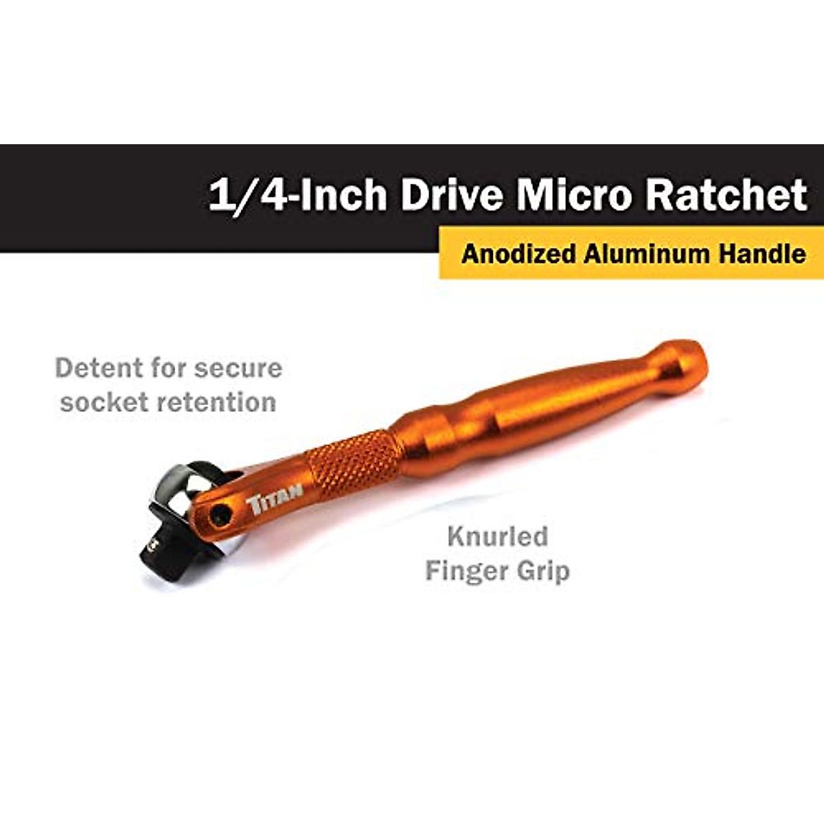 Titan 11322 1/4-Inch Drive x 4-Inch 90-Tooth Swivel Head Micro Ratchet - Orange