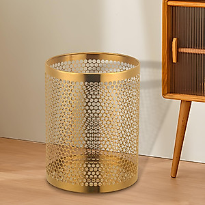Ayiwiee Gold Mesh Wastebasket for Bathroom, Brass Wire Trash Can, 3.5 Gallon / 12L Round Mesh Stainless Steel Wastebasket Trash Can, Recycling Bin for Home, Office, Bedroom Kitchen