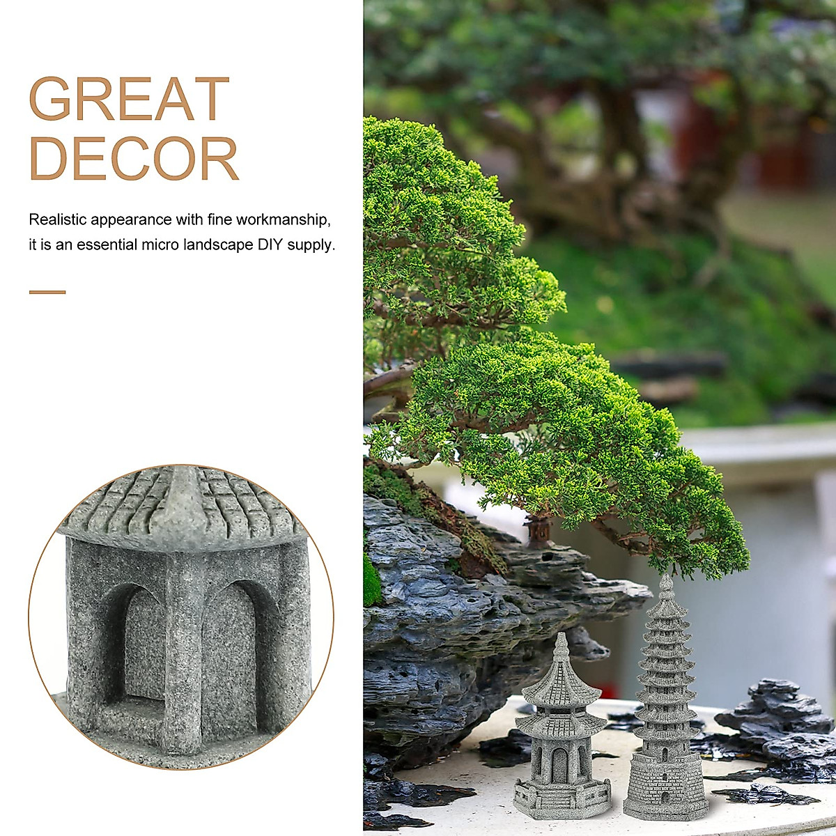 generic 2Pcs Miniature Pagoda Hexagon Figurines Mini Pagoda Statue for Garden Patio Bonsai Micro Landscape Decorations