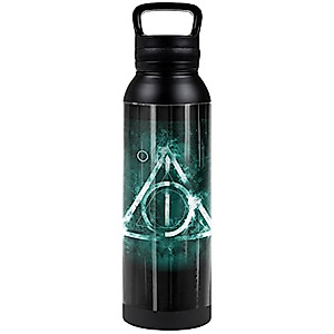 Harry Potter OFFICIAL Deathly Hallows Logo 24 oz Insulated Canteen Water Bottle, Leak Resistant, Vacuum Insulated Stainless Steel with Loop Cap, Black