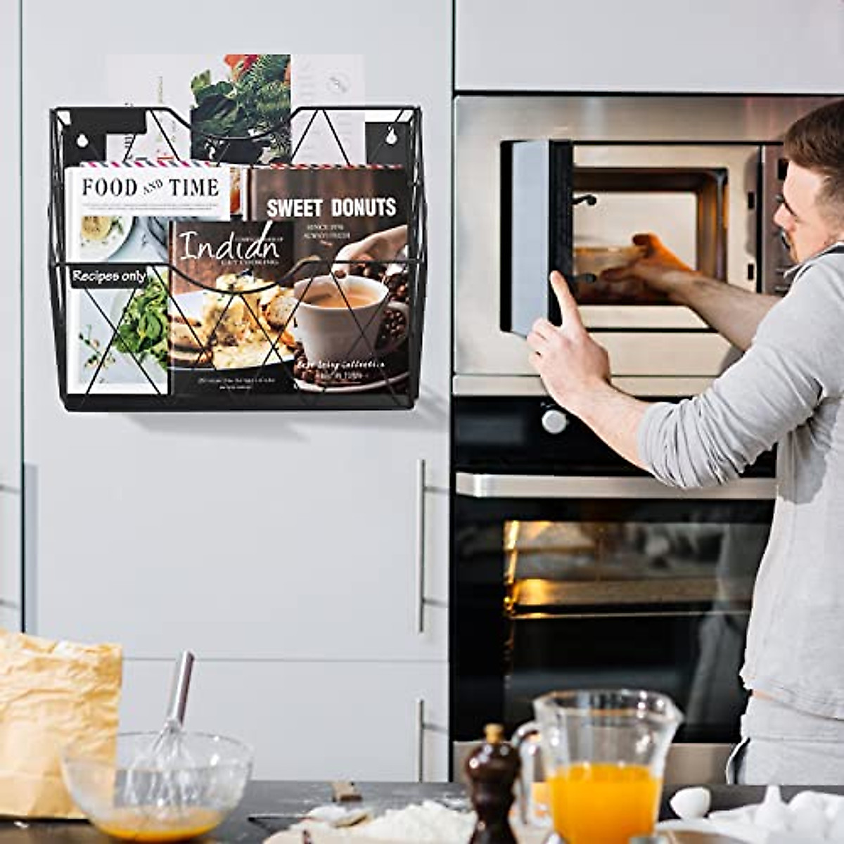 Magnetic File Holder, File Organizer for File Cabinets, Mail Organizer Vertical Magazine Holder for Refrigerator, No-Drill Mount Hanging Magnetic Folder Holder for Office Home（3-Tier, Black)