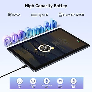 Android Tablet: 6000mAh Learning Tablet, All Metal Body, Quad Core Tableta, 5G Dual WiFi, 128GB Expand, 5MP+2MP Camera, Google GMS Certification, Tableta (LeoPad10S)