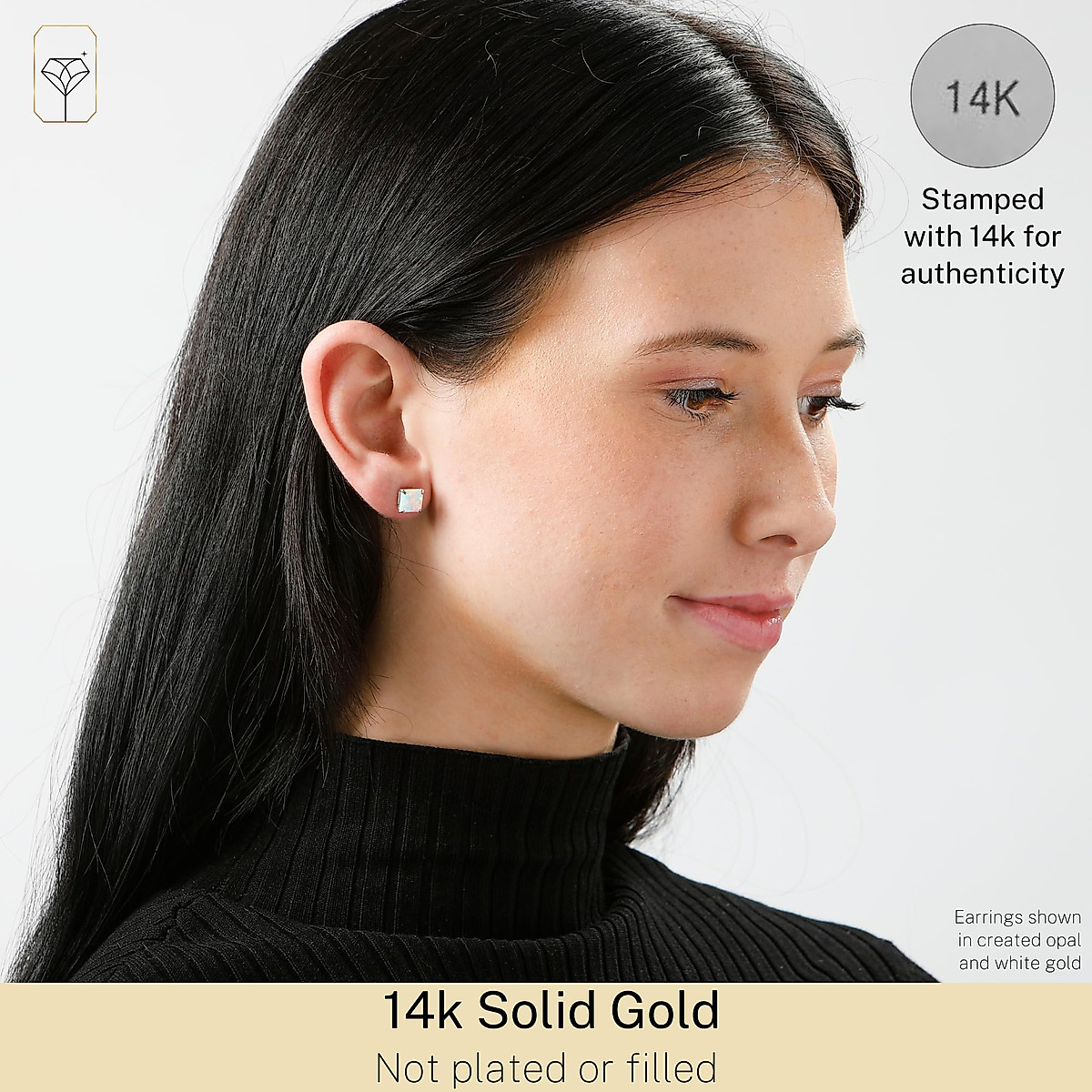 MAX + STONE 14k White Gold Princess Cut Created Opal Square Stud Earrings for Women 7mm Solitaire October Birthstone with Push Backs