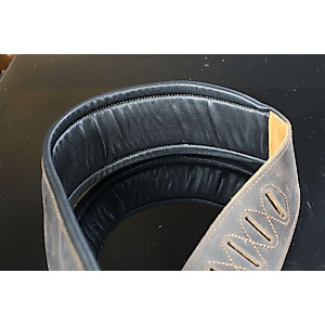 Iconic Leathers 3.25&quot; Wide Lightly Distressed Dark Brown Dual Padded Leather Guitar and Bass Strap IL-5DBrn