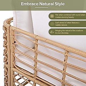 7 Pieces Outdoor Patio Furniture Sectional Sofa Set with Coffee Table, All-Weather Rattan Conversation Set with Thick Cushions and Pillows for Garden Backyard Balcony, Freely Combined (Beige-7S)