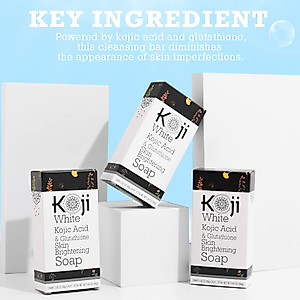 Koji White Kojic Acid & Glutathione Skin Brightening Soap for Body & Face Exfoliating, Hydrating and Cleansing Bar for Reduce the Appearance of Fine Lines and Wrinkles, Vegan, 2.82 oz (2 Bars)