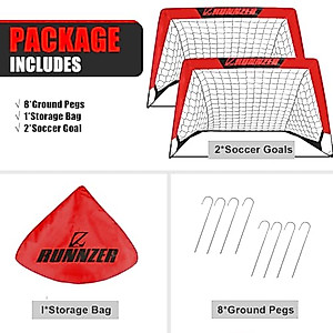 L RUNNZER Kids Soccer Goal, Pop Up Soccer Goal Net for Backyard, Set of 2 with Portable Carrying Case