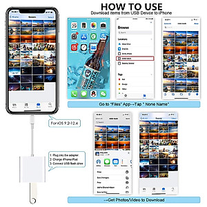 sharllen Lightning USB Camera Adapter,Apple Certified USB Female OTG Reader Connector Charging Port Phone Charger Cable Cord Compatible iPhone/iPad/iPod,USB Drive,MIDI Keyboard,Mouse iOS9.2-14+