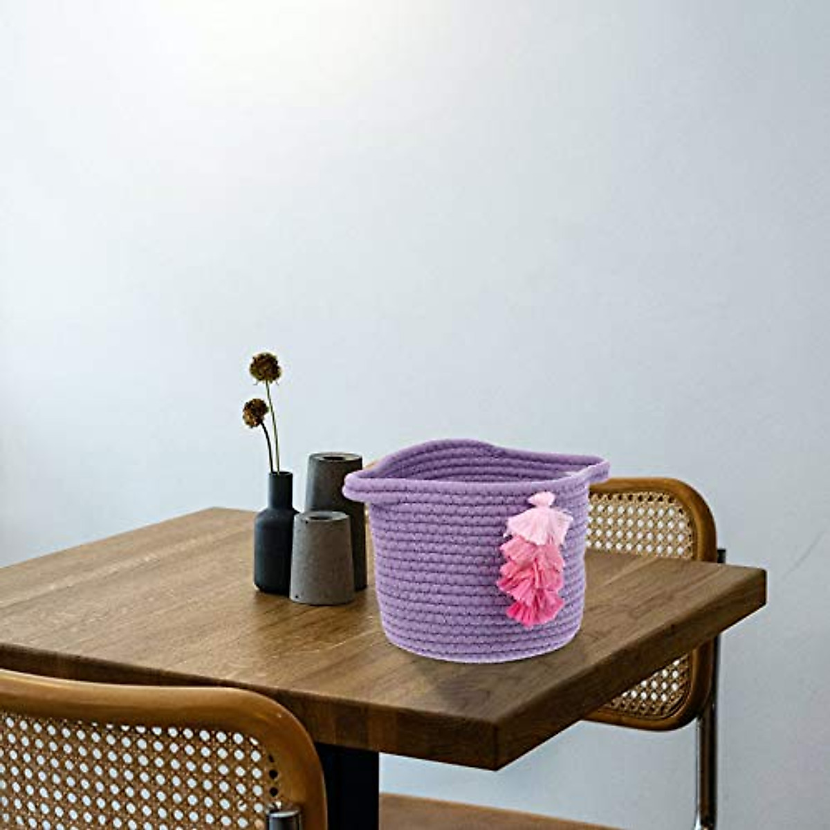 Woven Cotton Rope Nesting Bowls Small Basket Cute Closet Bins Mini Table Basket Organizer Decorative Woven Basket Storage Baskets Purple Round Woven Basket