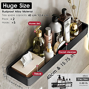 Shower Caddy, Max Size 15.7 Inches ,Won't Fall Off Shower Organizer, Rustproof Shower Shelves with Ultra Large Capacity, No Drill Shower Shelf with 5 Movable Hooks (Black) (Morden black 2 layer)