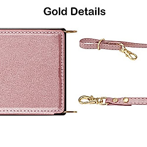 DEFBSC Compatible with Samsung Galaxy S22 Case, Crossbody Wallet Case, Adjustable Detachable Lanyard Neck Strap with Kickstand Leather Card Holder Protective Cover-Rose Gold