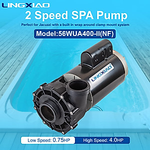 LINGXIAO WUA400-II SPA Pump, 4HP Hot Tub Pumps, 2 Speed LX SPA Pump Motor 220-240V, 2" Port, 56 Frame, No Base for Jacuzzi Pump - Mode: 56WUA400-II(NF)
