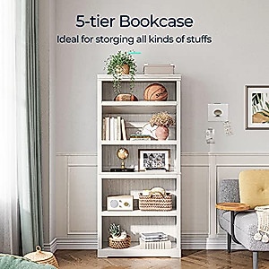 LINSY HOME 5 Shelf Bookcase, Bookshelves Floor Standing Display Storage Shelves 68 in Tall Bookcase Home Decor Furniture for Home Office, Living Room, Bed Room - White Oak