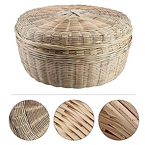 Wicker Storage Basket Handwoven Rattan Storage Basket with Lid Rattan Storage Container Houseware Storage Basket for Shelves and Home Organizer Bins Picnic Basket