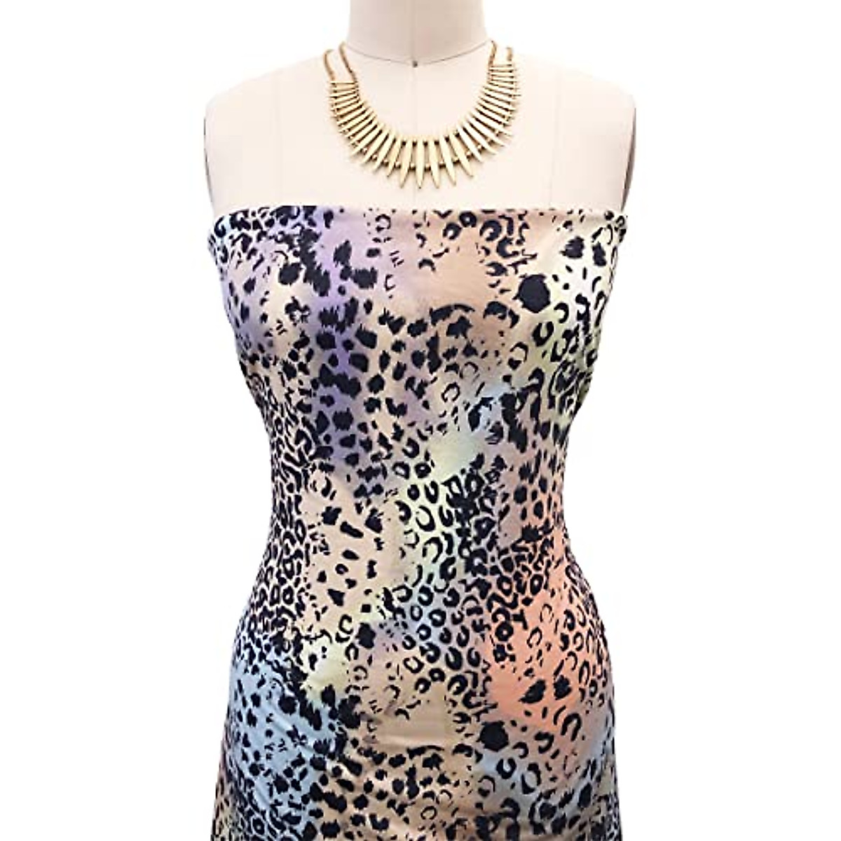 Texco Inc Animal Skin/Leopard Pattern Printed Poly Rayon Spandex French Terry DIY Stretch Fabric, Camel Baby Blue 2 Yards