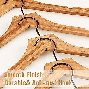 TOPIA HANGER Bamboo Wooden Hangers, Clothes Hangers with Rotatable Black Hook and Smooth Cut Nothces, Set of 12 Durable and Slim Wood Hangers for Coats, Suits, Jackets, Sweaters, Dresses - CTS03