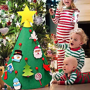 3D DIY Felt Christmas Tree Decorating Set with Ornaments, Wall-mounted Handmade Detachable Christmas Decorations - Suitable for Family Christmas Decoration (A)