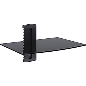 WALI Floating Wall Mounted Shelf with Transparent Strengthened Tempered Glass for DVD Players, Cable Boxes, Games Consoles, TV Accessories (CS201), 1 Shelf, Black