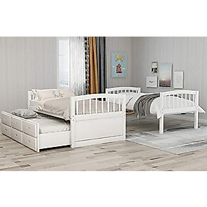 Harper & Bright Designs Twin Over Twin Bunk Bed with Storage Drawers, Solid Wood Bunk Bed Frame with Trundle, for Kids, Teens, Adults (White)