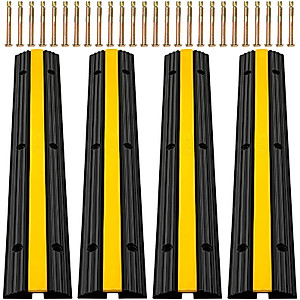VEVOR Cable Protector Ramp, 4 Packs 1 Channel Speed Bump Hump, Heavy Duty Rubber Modular Rated 18000 LBS Load Capacity Protective Wire Cord Driveway Traffic, Black