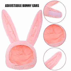 Syhood 2 Pieces Plush Bunny Ears Hats Rabbit Costume Hood Fun Warm Hats for Women Men Christmas Easter Party Decoration (White, Pink)