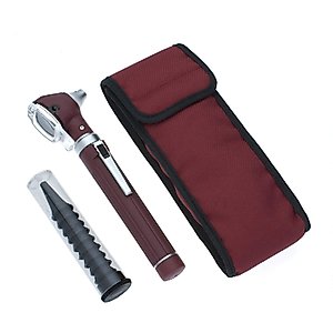 SURGICAL ONLINE Fiber Optic Mini Otoscope Rainbow Many Colors - Pocket Otoscope with Case ENT Diagnostic Set w/Extra Bulb Included (Burgundy)