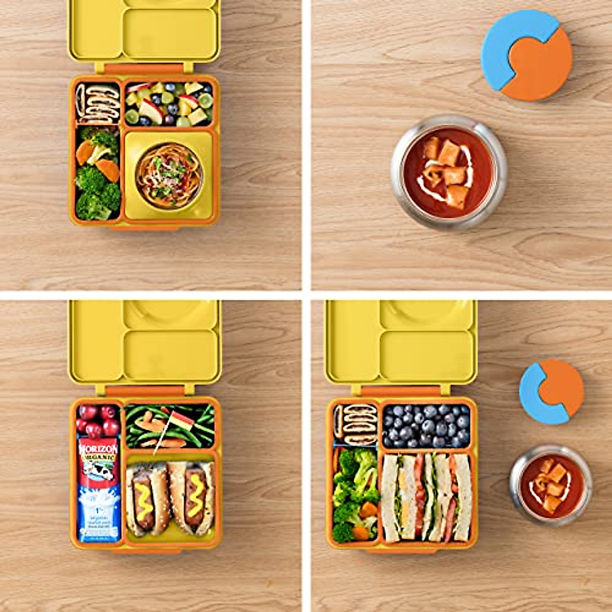 OmieBox Bento Box for Kids - Insulated Bento Lunch Box with Leak Proof Thermos Food Jar - 3 Compartments, Two Temperature Zones - (Sunshine) (Single) (Packaging May Vary)