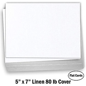 Hamilco 5x7 White Linen Textured Cardstock Paper Blank Index Cards Flat Card Stock 80lb Cover – 50 Pack