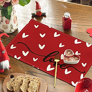 Artoid Mode Red Love Valentine's Day Placemats Set of 4, 12x18 Inch Seasonal Anniversary Holiday Table Mats for Party Kitchen Dining Decoration