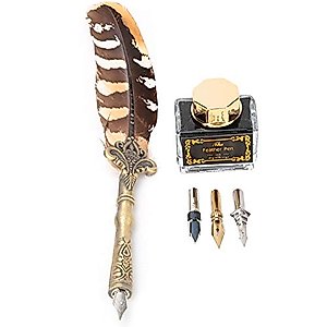 ChristmasBirthdays Gifts, Antique Quill Feather Pen Set Calligraphy Writing Quill Pen for Holidays for Holidays, Christmas, Birthdays Gifts with 3 Nibs Set School Supplies