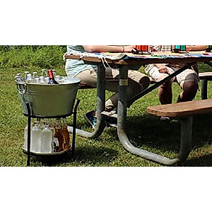 Beverage Tub with Tray and Stand in Galvanized Steel "Pebbled Texture". Measurements H 29.5in L 20in and W 13in. Handmade by Best Artisans in the World