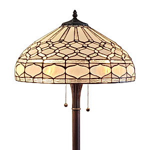 Amora Tiffany Style Floor Lamp Standing 62" Tall Stained Glass White Mahogany Antique Vintage Light Decor Bedroom Living Room Reading Gift AM222FL18 Lighting