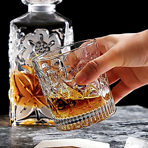 RYUHYF Whiskey Glass Set of 4, 10 oz vintage glasses, for drinking Scotch Bourbon Whiskey Cocktail Cognac Tequila Rum, Gift for Men and Women (Carved Wine Cup (set of 4))