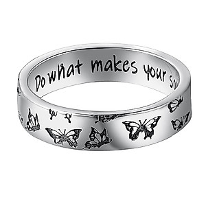 LOVECOM Butterfly Rings, 925 Sterling Silver Various Flying Butterflies Rings for Women Bohemian Delicate Do What Makes Your Soul Shine Letters Ring Cute Insect Wedding Bands Jewelry Gifts for Her