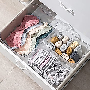 ANMINY 3PCS Clear Plastic Storage Bins Stackable Lidded Storage Boxes Baskets Cubes with Handles Removable Lids Decorative Home Kitchen Closet Shelf Organizer Clothes Towel Blanket Kid Toy Containers