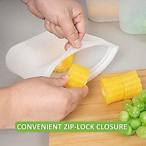 Annaklin Reusable Storage Bag, 8 Pack 100% Silicone Food Storage Bags Stand Up Silicone Zip Lock Bags for Food Container, Freezer Microwave Oven Dishwasher Safe, 4 Large 2 Medium 2 Small, Translucent