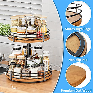 OVICAR Lazy Susan Turntable Organizer Adjustable - 2 Tier Wood Rotating Spice Rack 12 Inch Lazy Susan for Kitchen Countertop Cabinet Pantry Cupboard Dining Table Bathroom Coffee Bar Home Storage