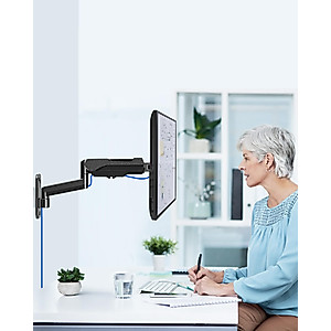 MOUNTUP Single Monitor Wall Mount for Max 32 Inch Computer Screen, Fully Adjustable Gas Spring Monitor Arm, Wall Mounted Monitor Holder Support 2.2-17.6lbs Display, VESA Bracket Fit 75x75mm, 100x100mm