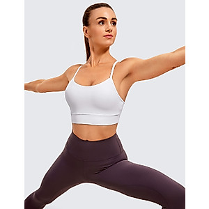CRZ YOGA Butterluxe Womens Y-Back Racerback Sports Bra - Spaghetti Straps Wireless Scoop Neck Athletic Padded Yoga Bra White Small