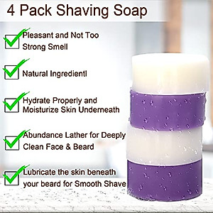 4 Packs Shaving Soap w/Shaving Bowl,Shaving Brush,Shaving Cream,Unqiue Men's Gift Set Mens Shaving Kit for Christmas Stocking Stuffers for Him Boyfriend Dad Adult Husband Birthday Valentines Day Gifts