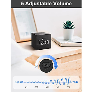 JALL Digital Alarm Clock, with Wooden Electronic LED Time Display, Dual Alarm, 2.5-inch Cubic Small Mini Wood Made Electric Clocks for Bedroom, Bedside, Desk, Black
