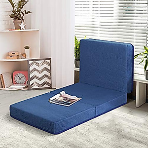 Sleeplace SVC04TMF1S 4 inch Tri Folding Memory Foam Topper,Single, Blue