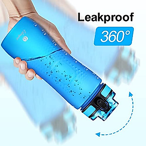 Edmyre 25 oz Pink Water Bottle for Girls, BPA Free Tritan Thick Motivational Water Bottle with Time Marker, Light Green/Pink Leak-proof Water Bottle