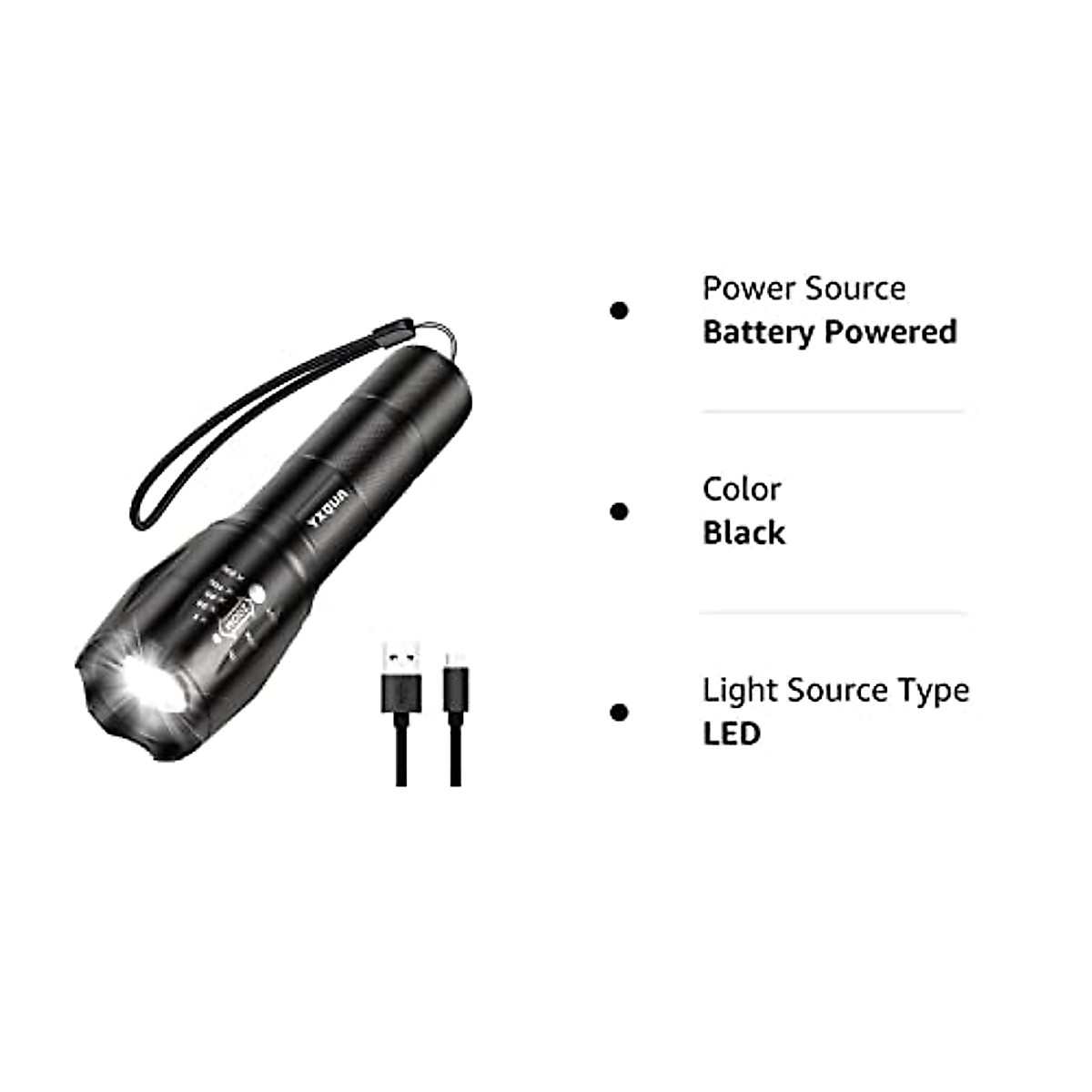 YXQUA USB Rechargeable Flashlights, 8381 High Lumens Lights, 3 Modes, Zoomable & Waterproof Super Bright Flash Light for Camping, Hiking, Emergency Hurricane(5.1 in)