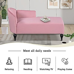 Bellemave Chaise Lounge Indoor, Velvet Upholstered Couch with Solid Wood Legs Corner Chair Arm Chase Lounge Sofa for Living Room, Office & Apartment (Pink)