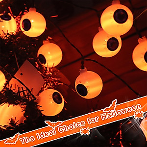 HUGSVIK Big Eyeball Solar Orange Halloween Lights, 26Ft 40 LED Solar Halloween Lights String with 8 Modes, Waterproof Solar Halloween Decorations Outdoor Lights for Patio Porch Garden Yard Decor