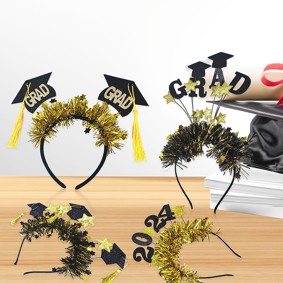 Zaruatu 4 Pcs Graduation Hat Headband Insert Mini Cap Hair Accession Party Favors 2024